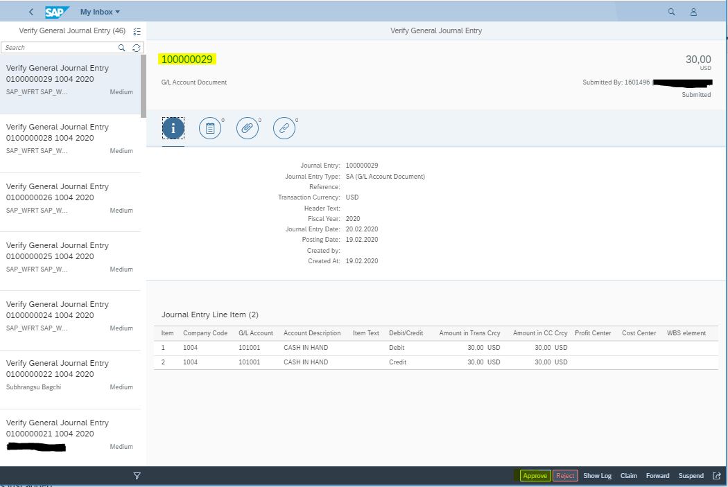 S/4HANA 1909 Journal Entry Workflow Setup