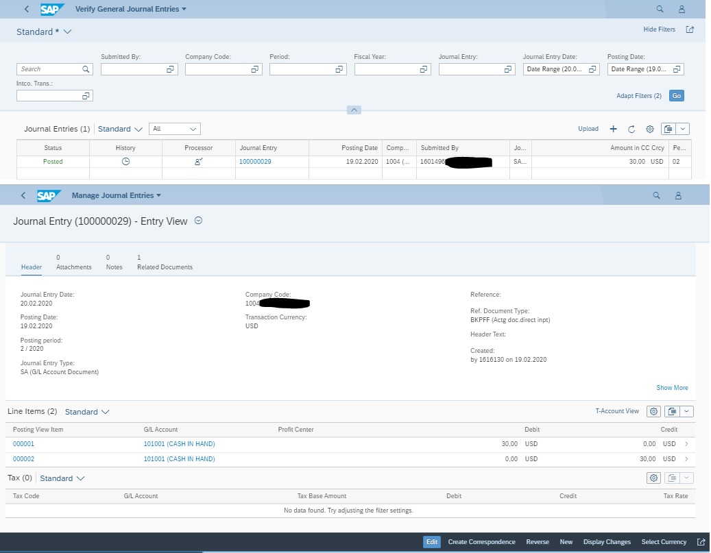Configuration Steps: Verify Journal Entries in S/4HANA 1909