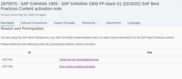 SAP S/4 HANA 1909 SP01 Best Practice Content Activation in a Merged ...