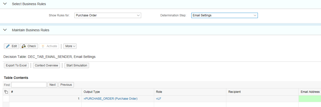 BRF+ Settings for purchase orders