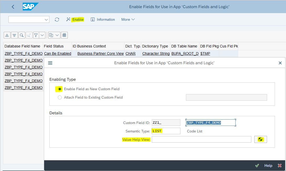 F4 Help for custom fields created using Custom Fields & Logic – InApp Extensibility - ERP Q&A
