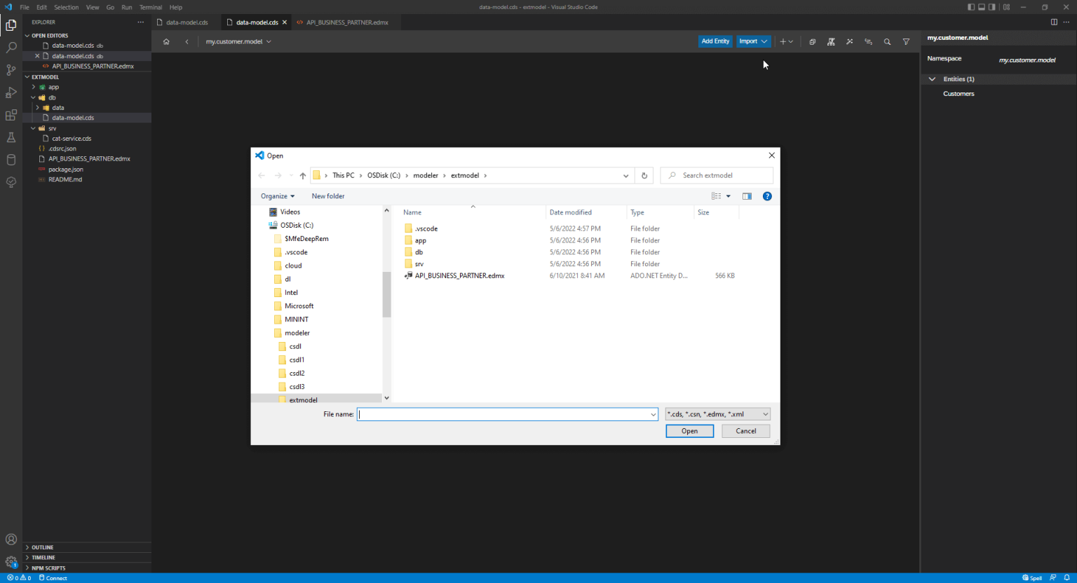 Importing an external data model using CDS Graphical Modeler for Visual Studio Code - ERP Q&A