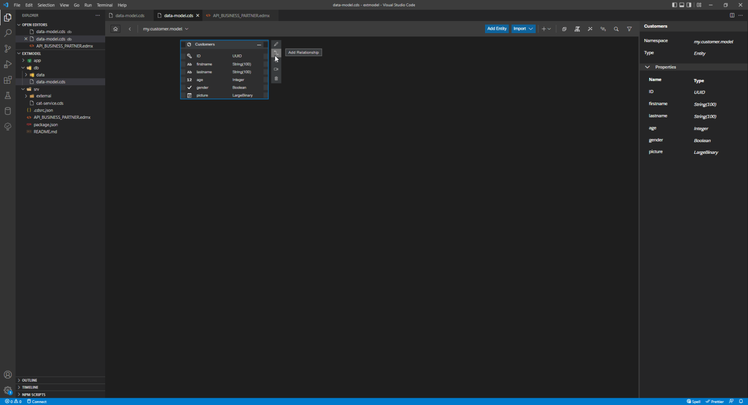 Importing an external data model using CDS Graphical Modeler for Visual Studio Code - ERP Q&A