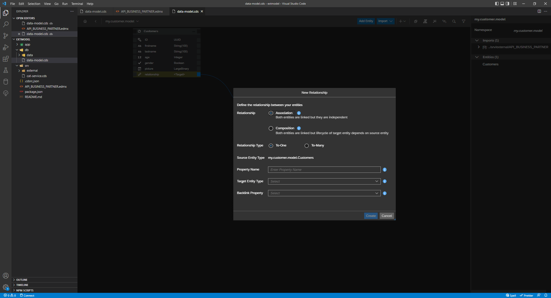 Importing an external data model using CDS Graphical Modeler for Visual ...