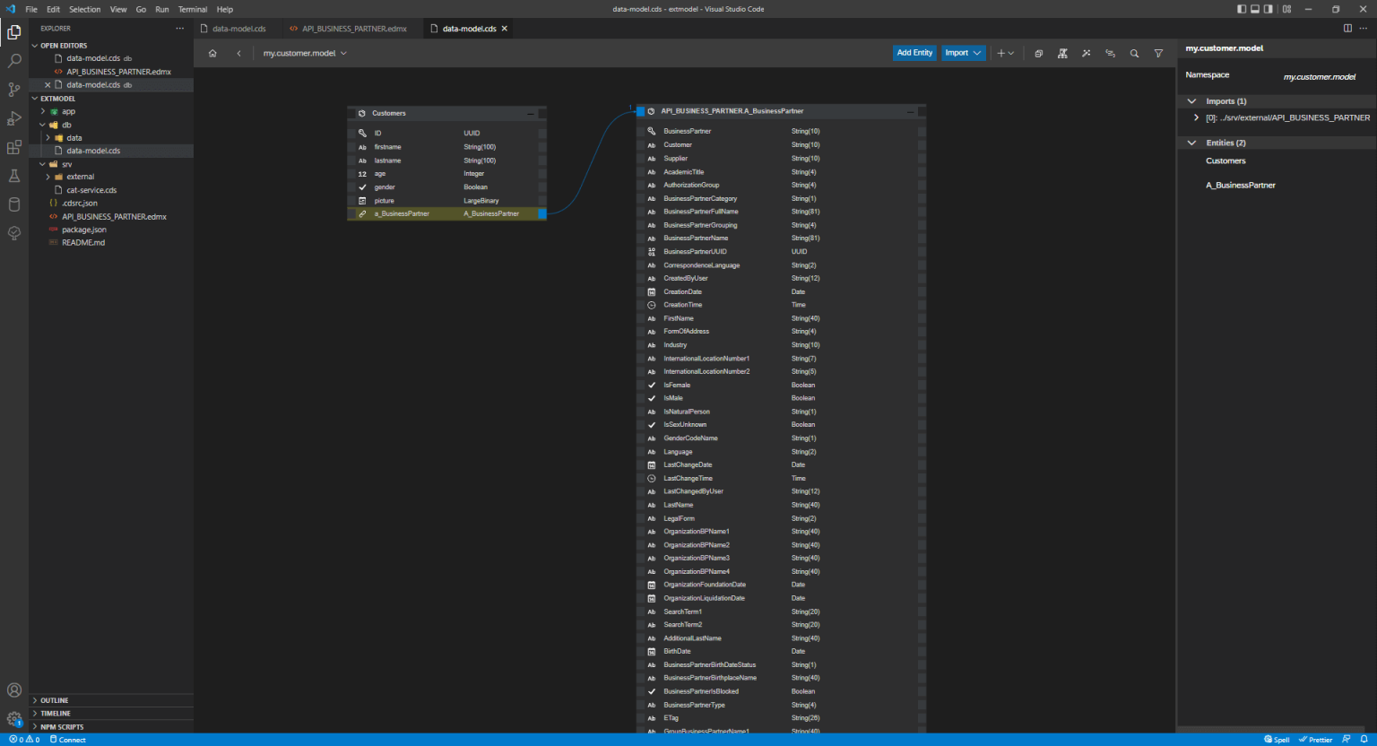 Importing an external data model using CDS Graphical Modeler for Visual ...