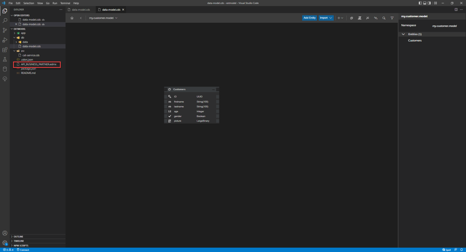 Importing an external data model using CDS Graphical Modeler for Visual Studio Code - ERP Q&A