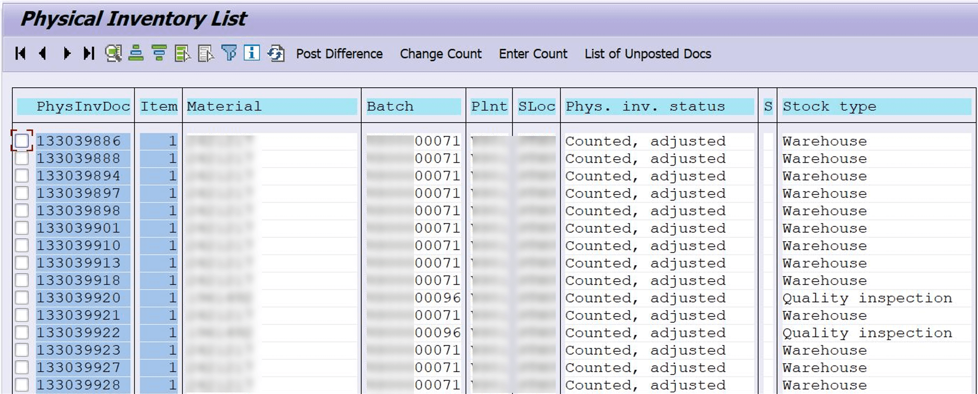 Compare Physical Inventory IM – WM – EWM