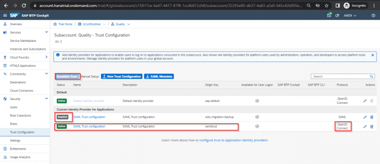 Migrate trust configuration from SAML to OIDC in BTP subaccount - ERP Q&A