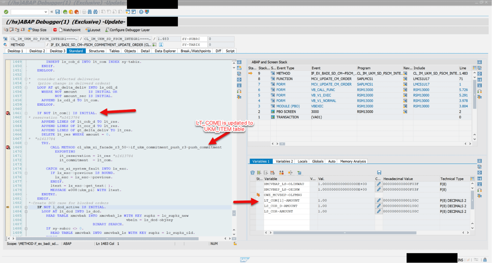 Debugging steps of sales order credit exposure update analysis from SD ...