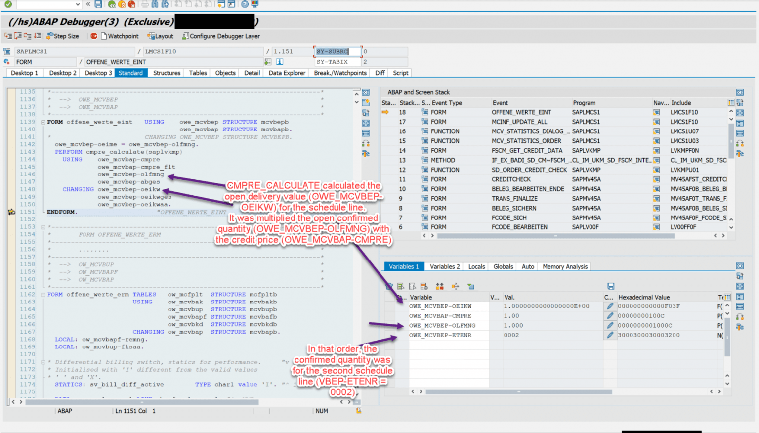 Debugging steps of sales order credit exposure update analysis from SD ...