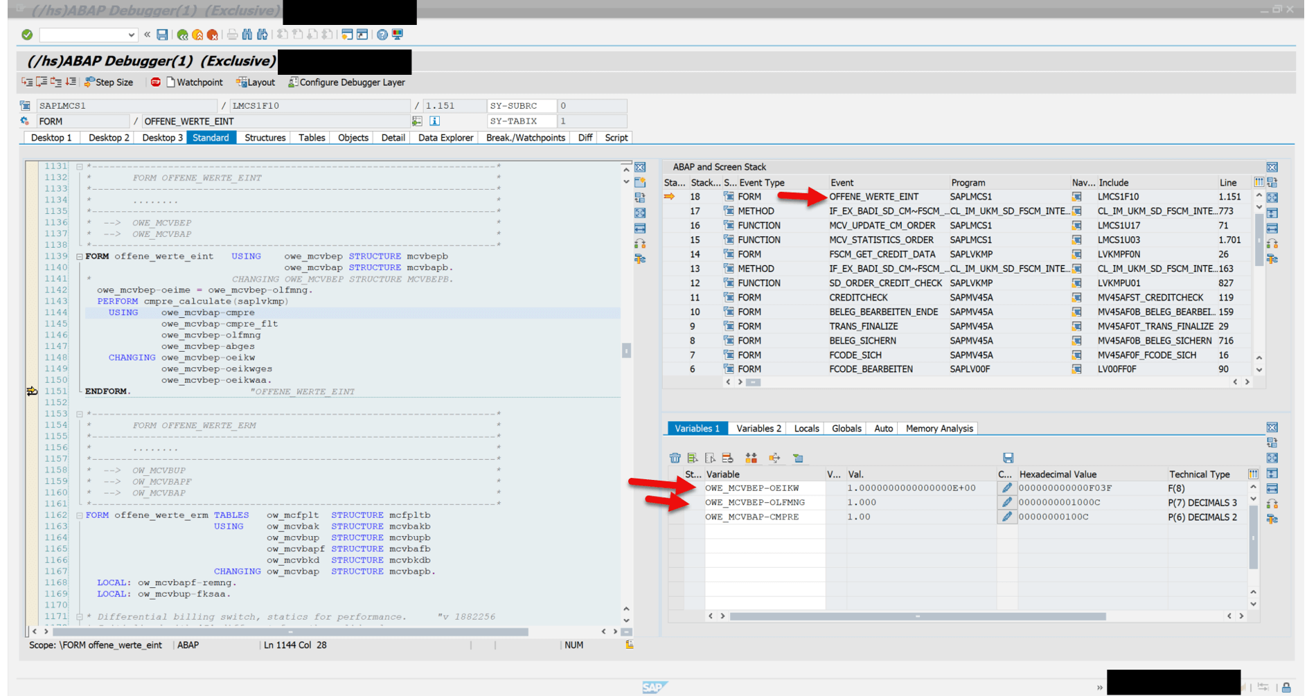 Debugging steps of sales order credit exposure update analysis from SD ...