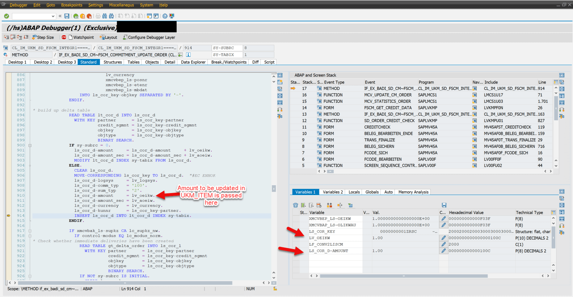 Debugging steps of sales order credit exposure update analysis from SD ...