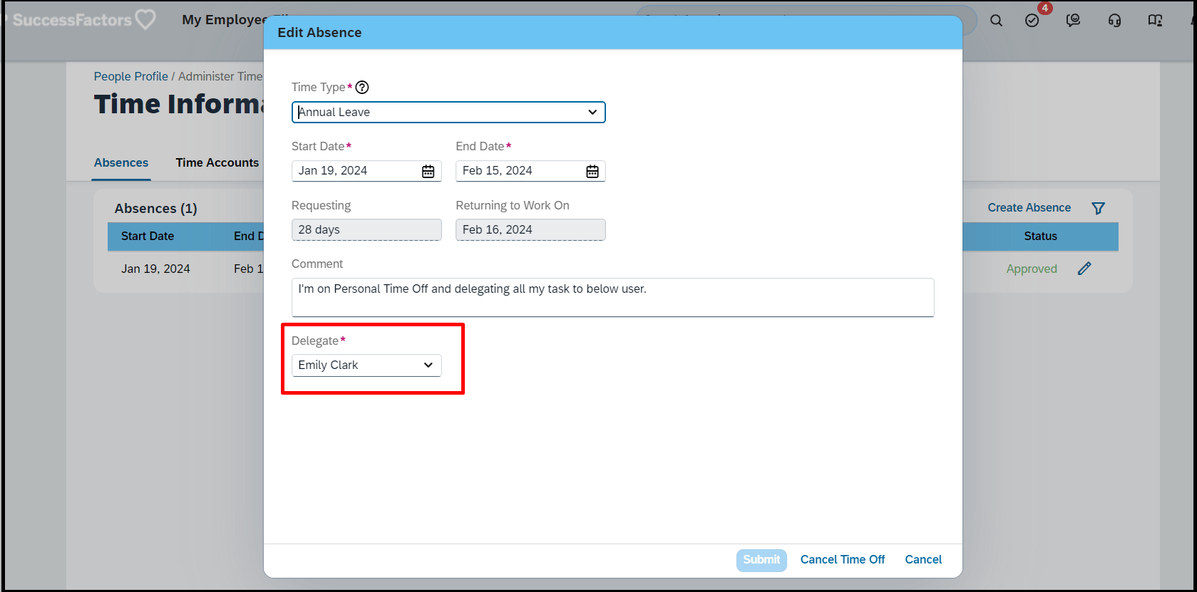 Auto Delegation: Automate the delegation process from the Time Off UI using the Intelligent Services