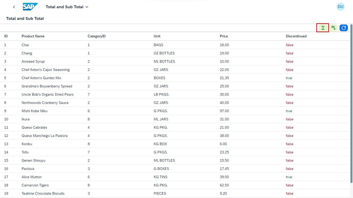 Total and Sub-Total of a Table Using Northwind Service in BAS-(Business ...