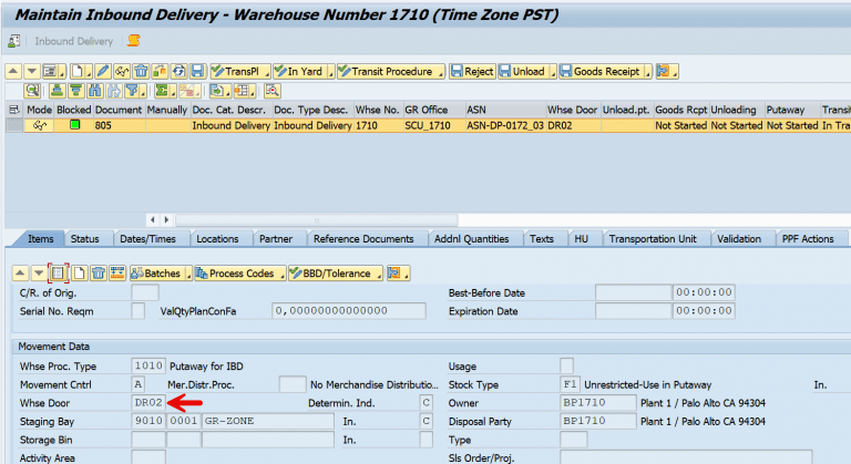 Printer Determination based on warehouse door during EWM Inbound Receiving