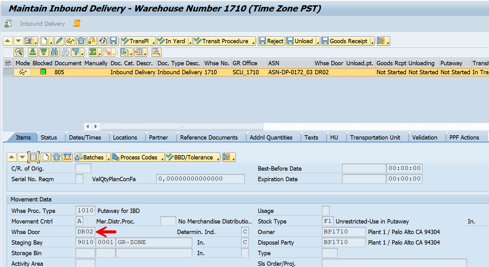 Printer Determination based on warehouse door during EWM Inbound Receiving