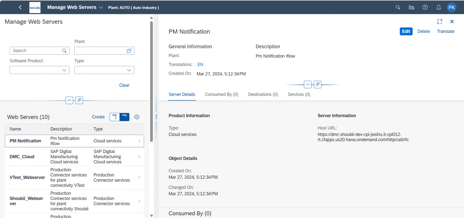 PM Notification Configuration from DMC to ERP