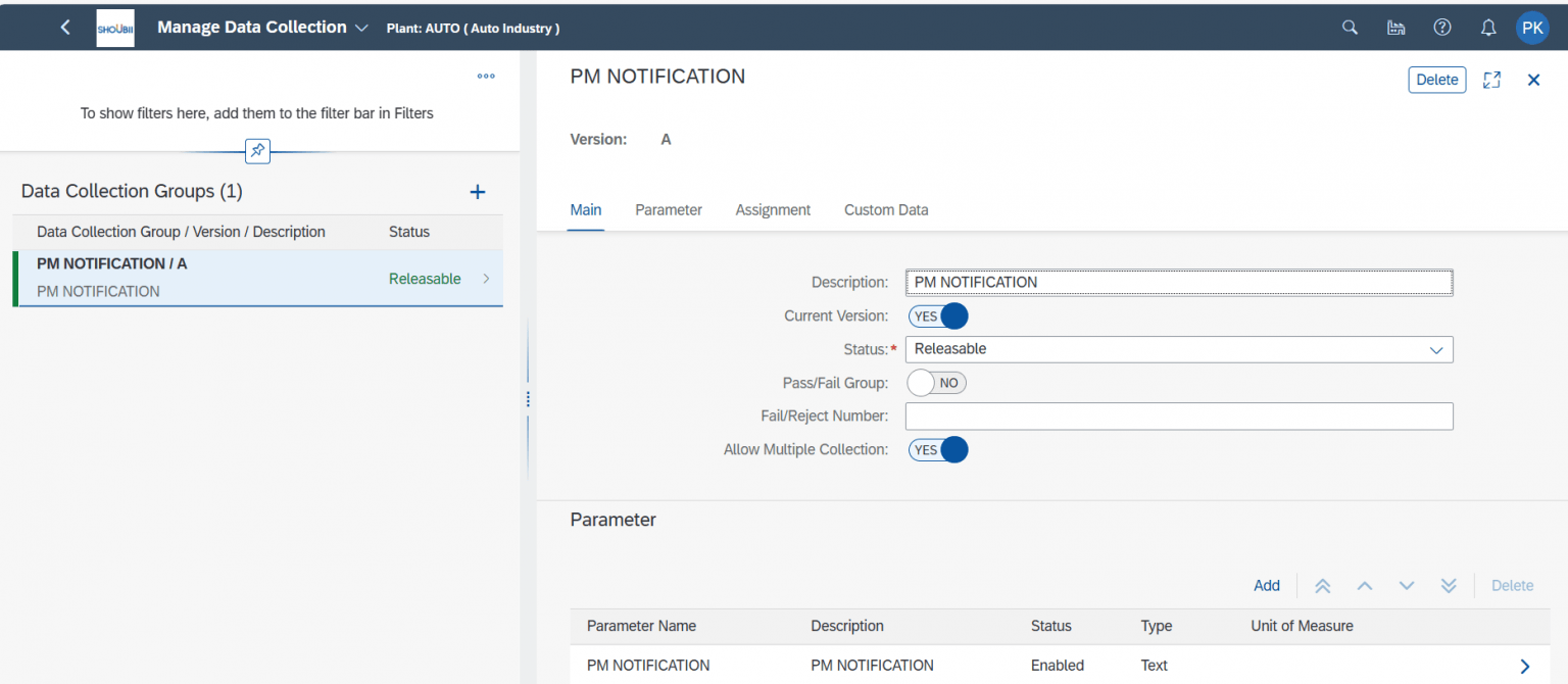 PM Notification Configuration from DMC to ERP