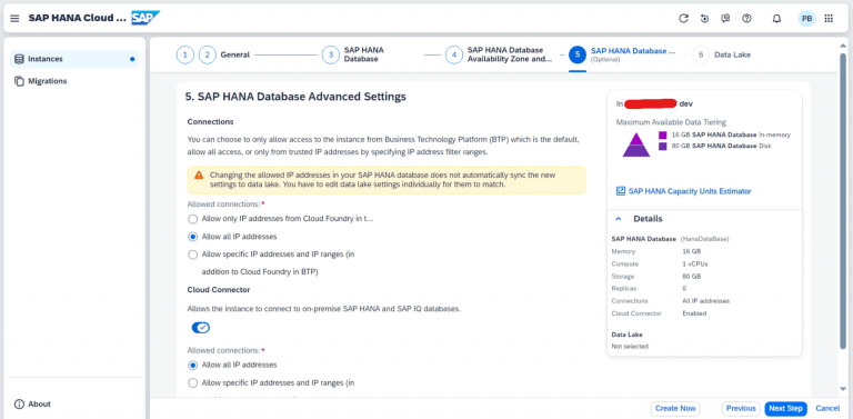 SAP HANA Database Creation from SAP BTP