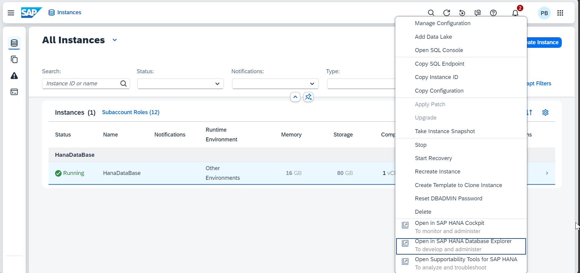 SAP HANA Database Creation from SAP BTP