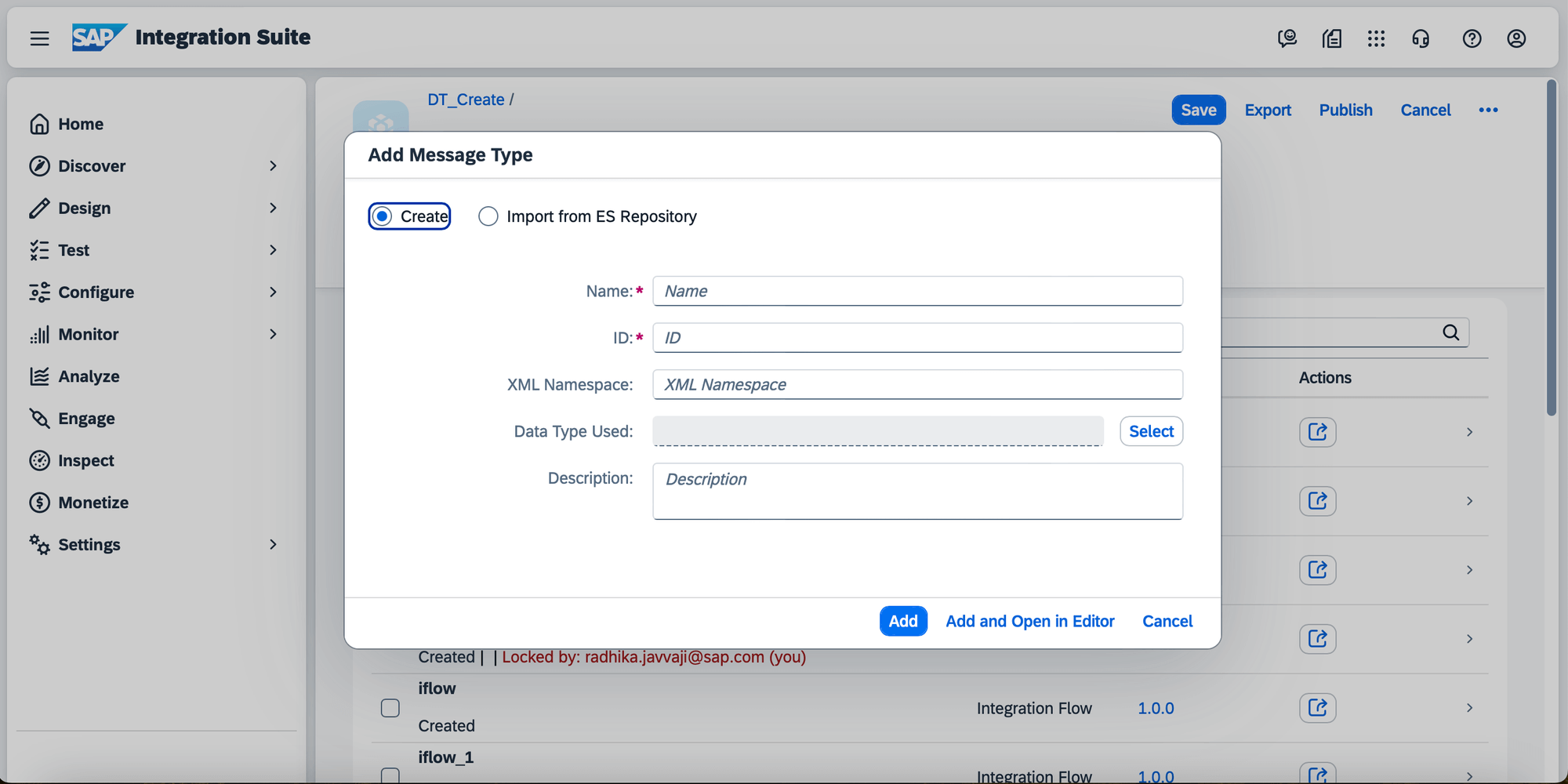 Create Datatype And Message Type Artifact In Cloud Integration