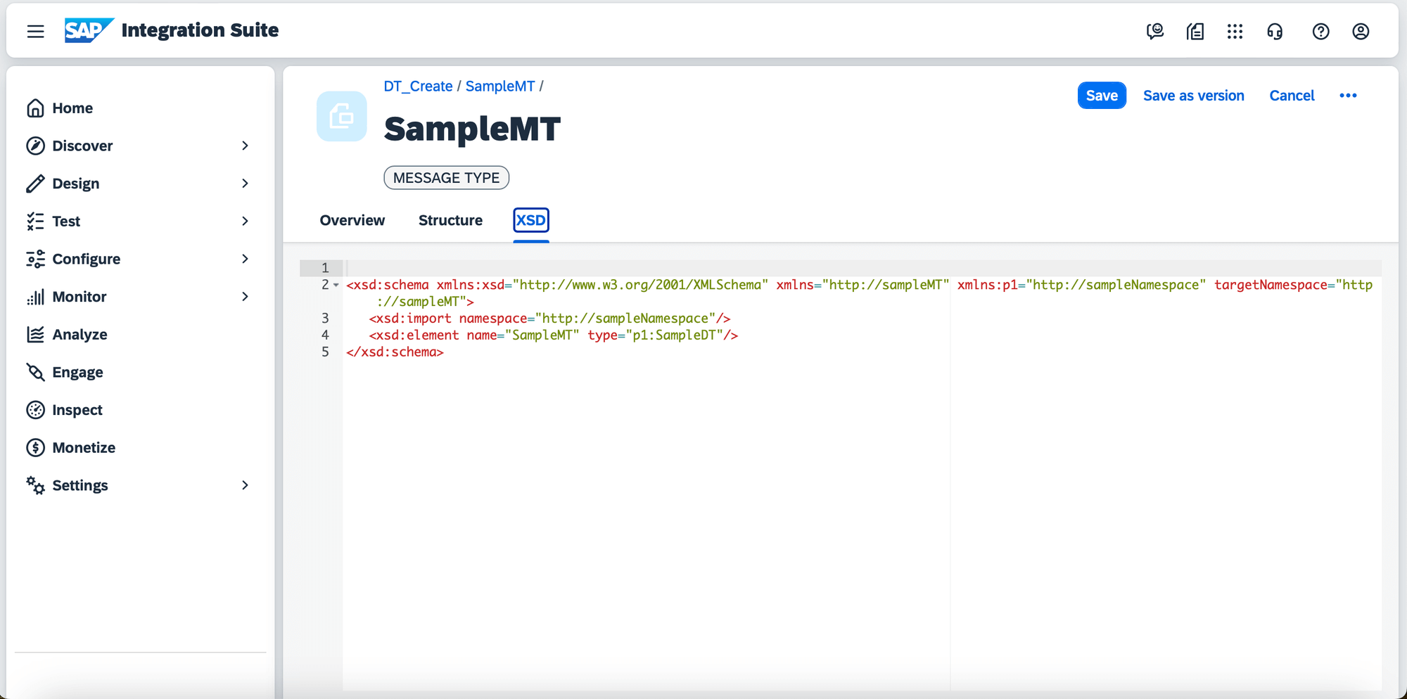 Create Datatype And Message Type Artifact In Cloud Integration
