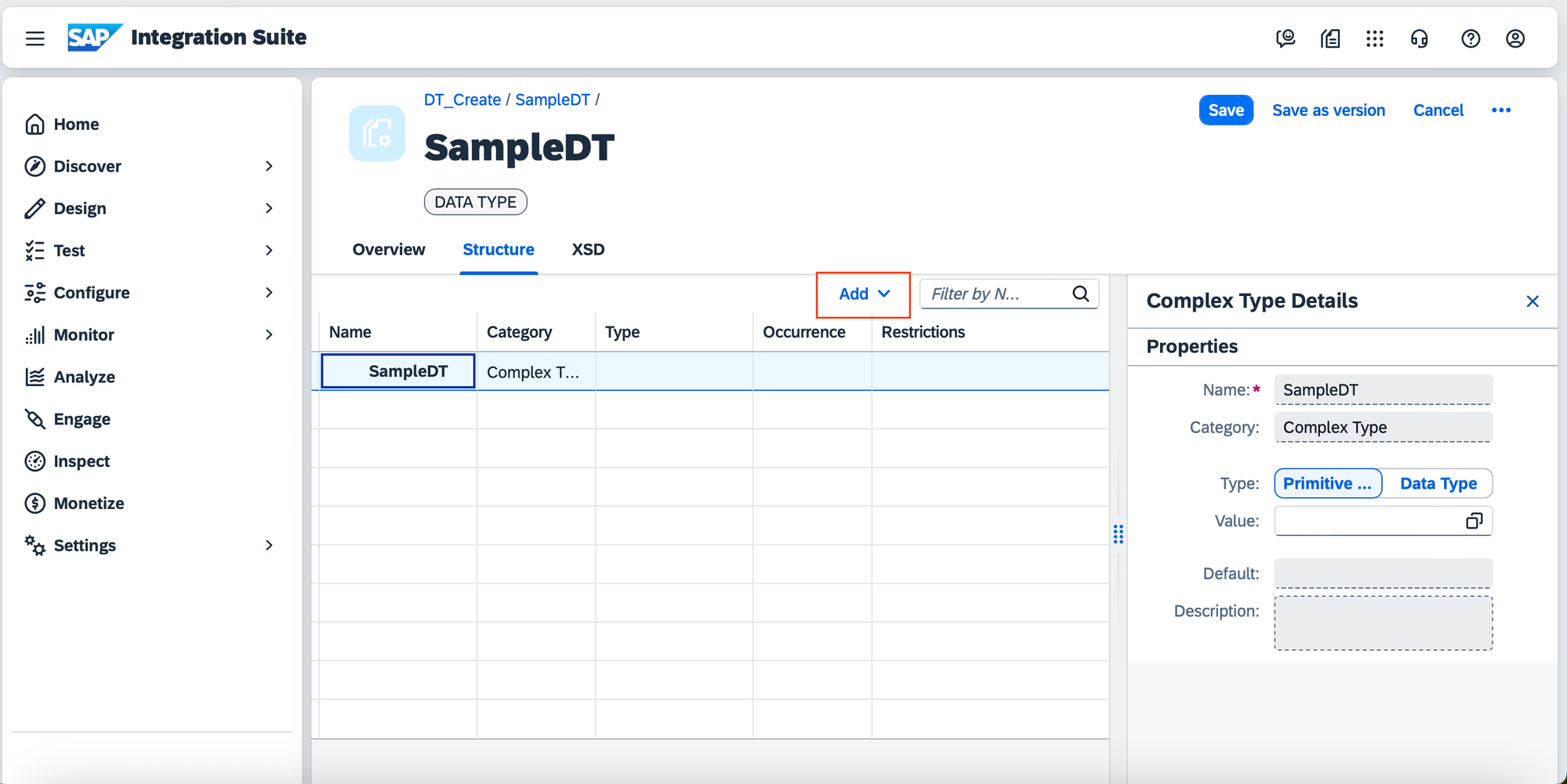 Create Datatype And Message Type Artifact In Cloud Integration