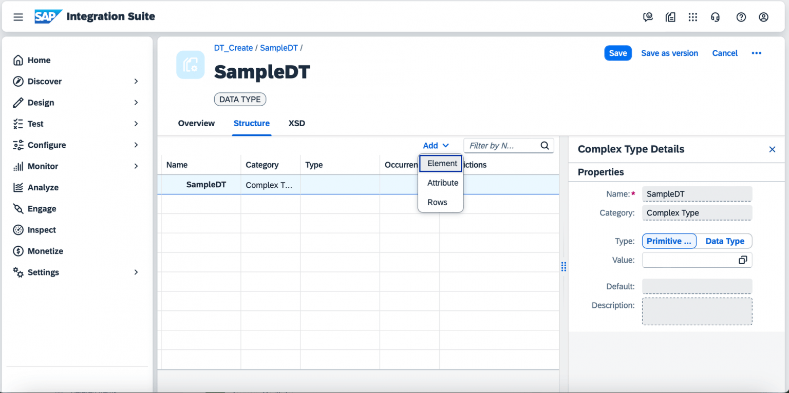 Create Datatype And Message Type Artifact In Cloud Integration