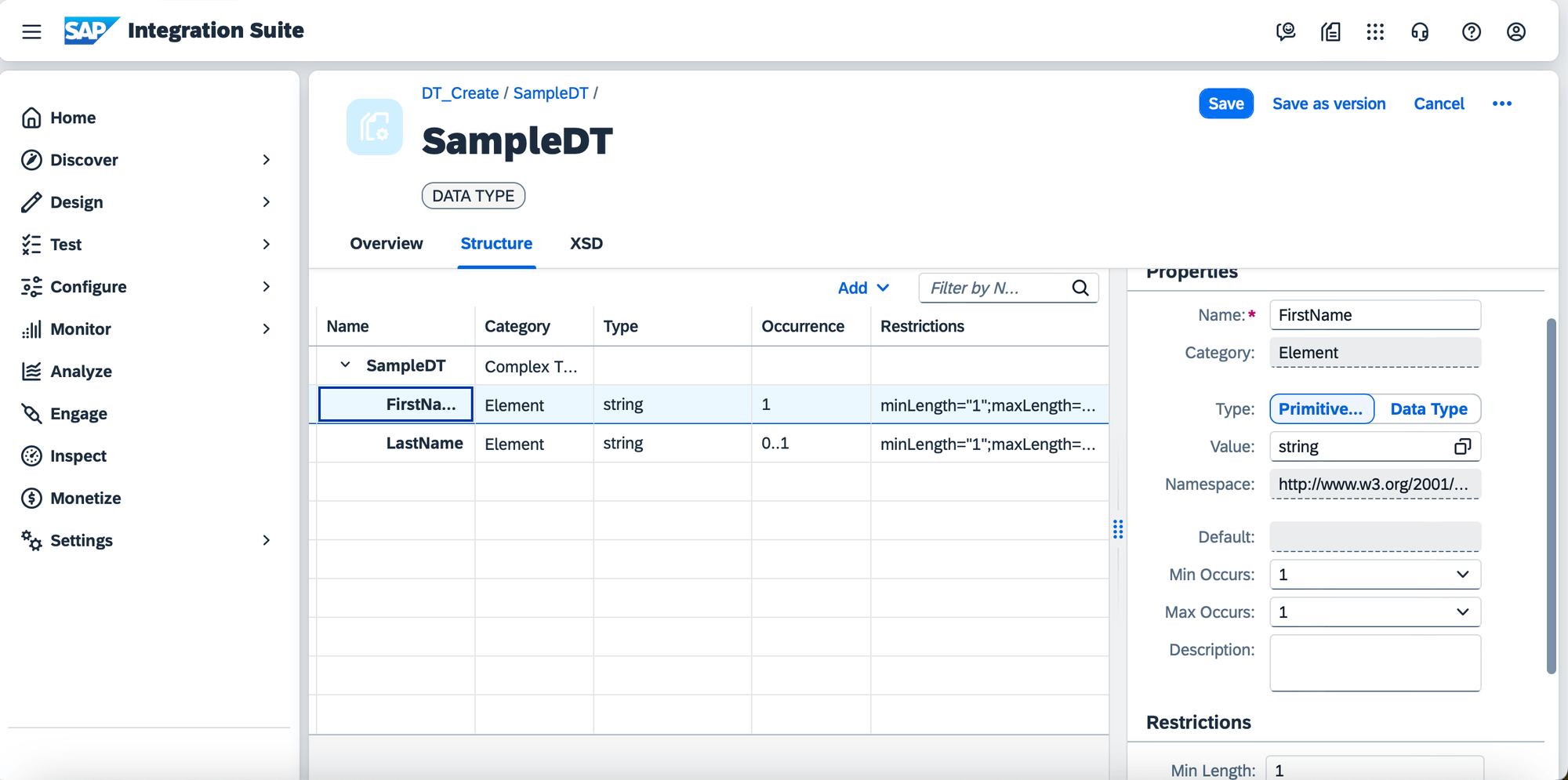 Create Datatype And Message Type Artifact In Cloud Integration