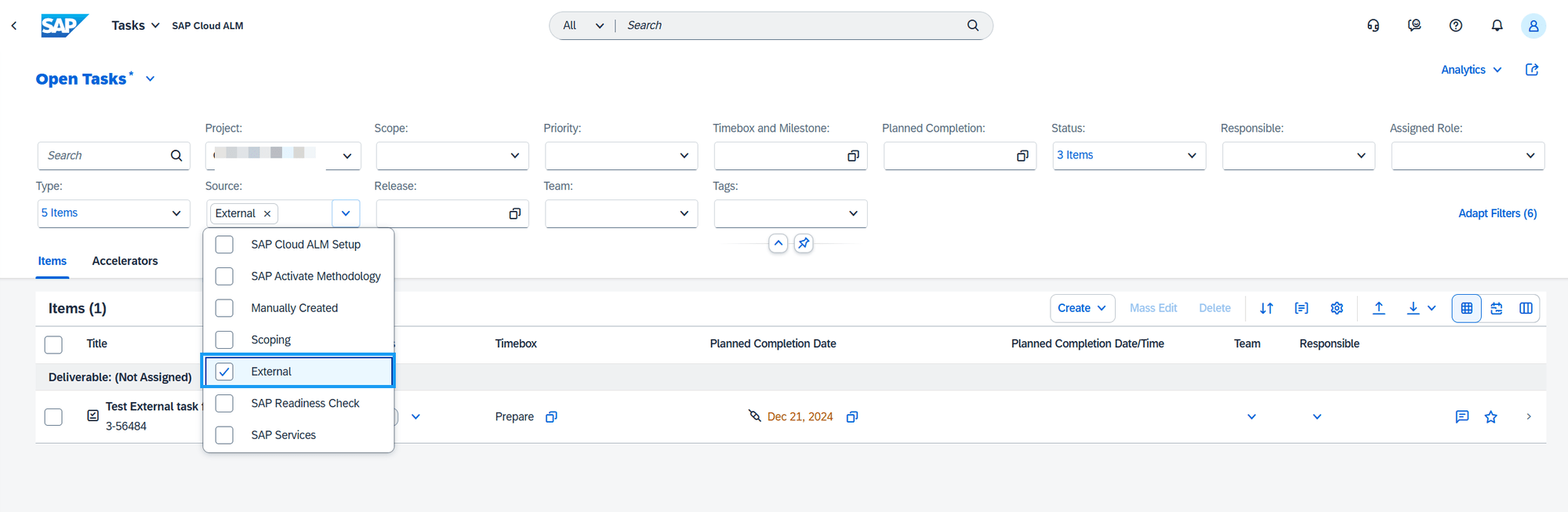 Easily manage external content imported via APIs or Excel in Cloud ALM.